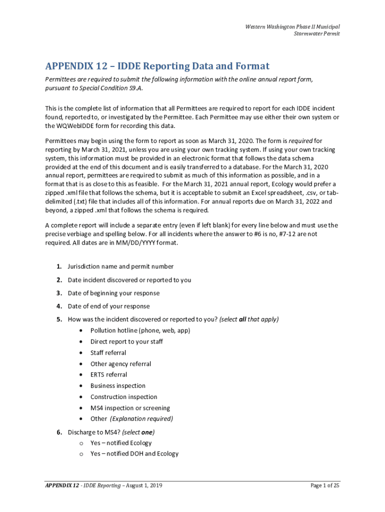 Fillable Online APPENDIX 12 IDDE Reporting Data and Format Fax Email ...