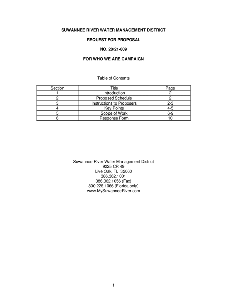 Fillable Online SUWANNEE RIVER WATER MANAGEMENT DISTRICT REQUEST FOR PROPOSAL NO. 20/21 ... Fax ...