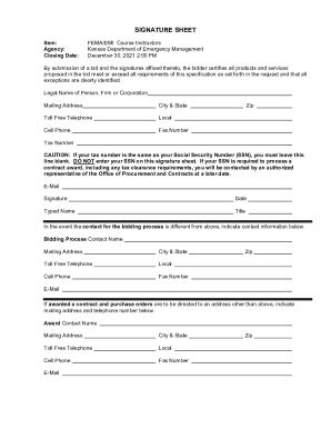Fillable Online SIGNATURE SHEET - BidNet Fax Email Print - pdfFiller