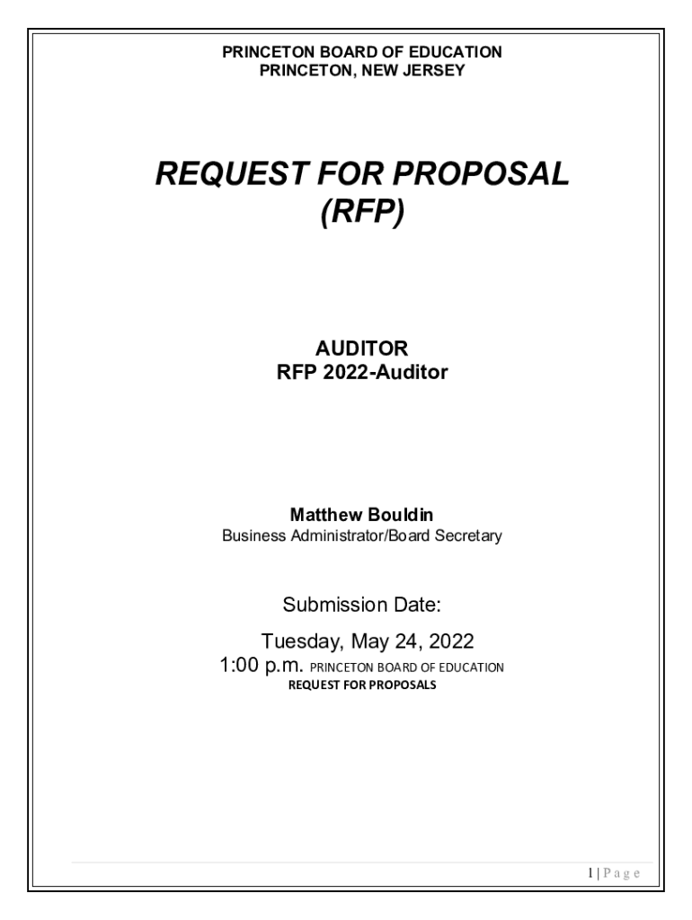 Fillable Online REQUEST FOR PROPOSAL (RFP) - Princeton Public Schools Fax Email Print - pdfFiller