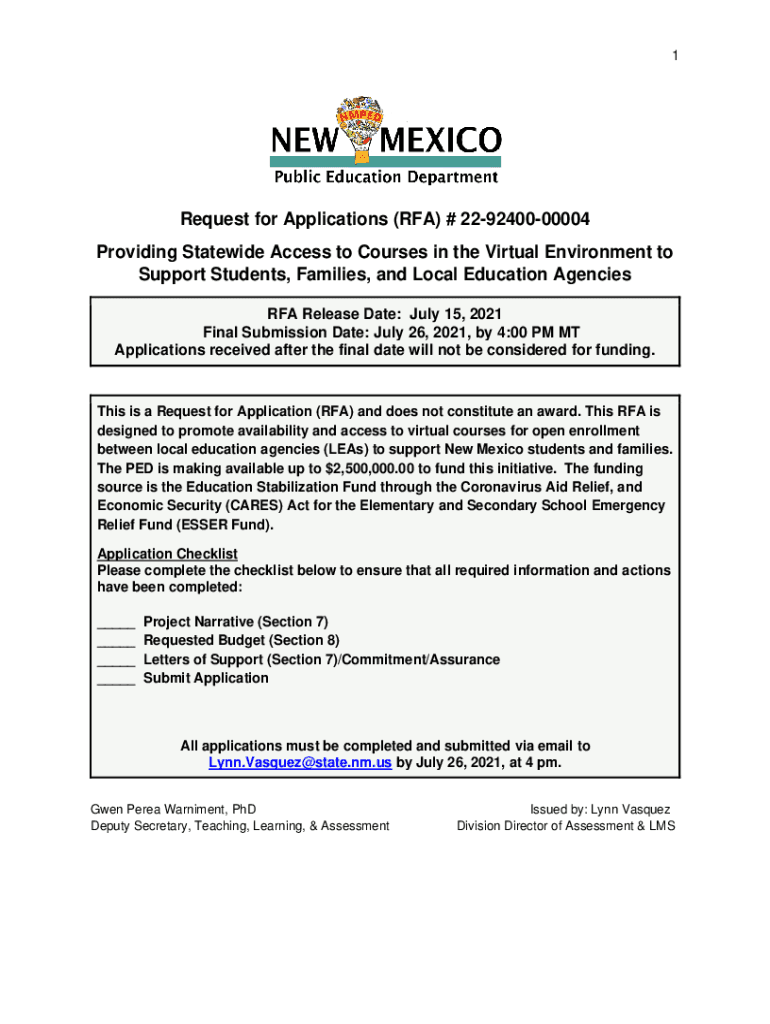 Fillable Online Request for Applications (RFA) # 22-92400-00004 Providing ... Fax Email Print ...