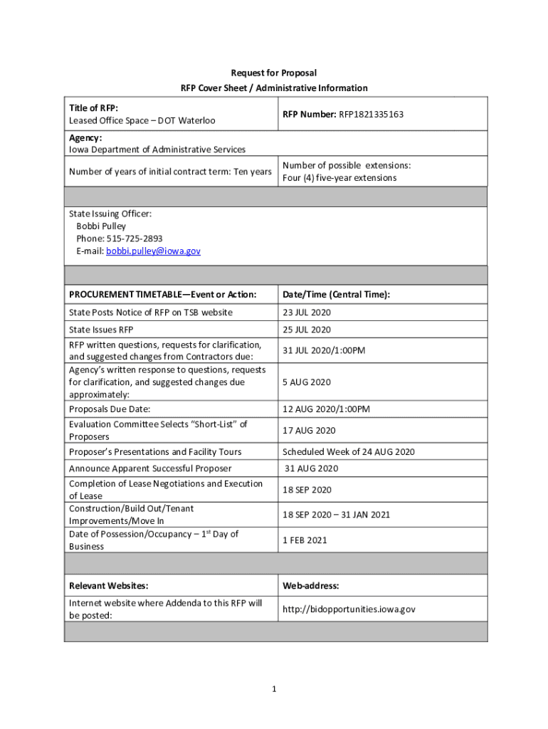 Fillable Online Request for Proposal RFP Cover Sheet / Administrative ...