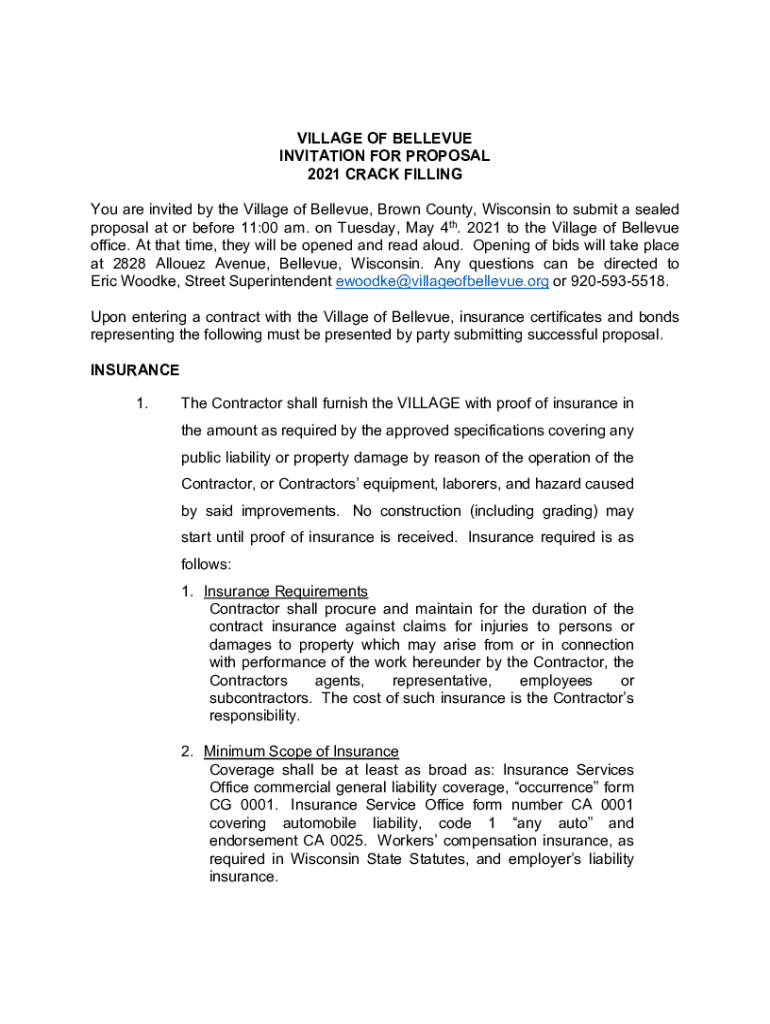 Fillable Online Village of Bellevue - CRACK FILLING Fax Email Print - pdfFiller