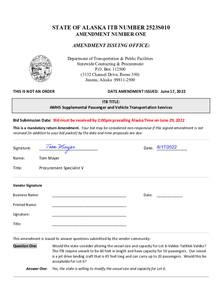 Fillable Online ITB Amendment Form - AWS.state.ak.us Fax Email Print ...
