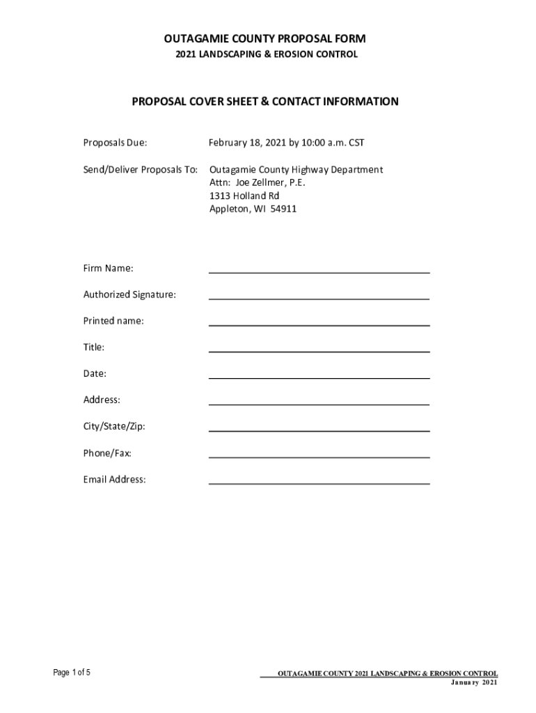 Fillable Online proposal cover sheet & contact information - Outagamie County Fax Email Print ...