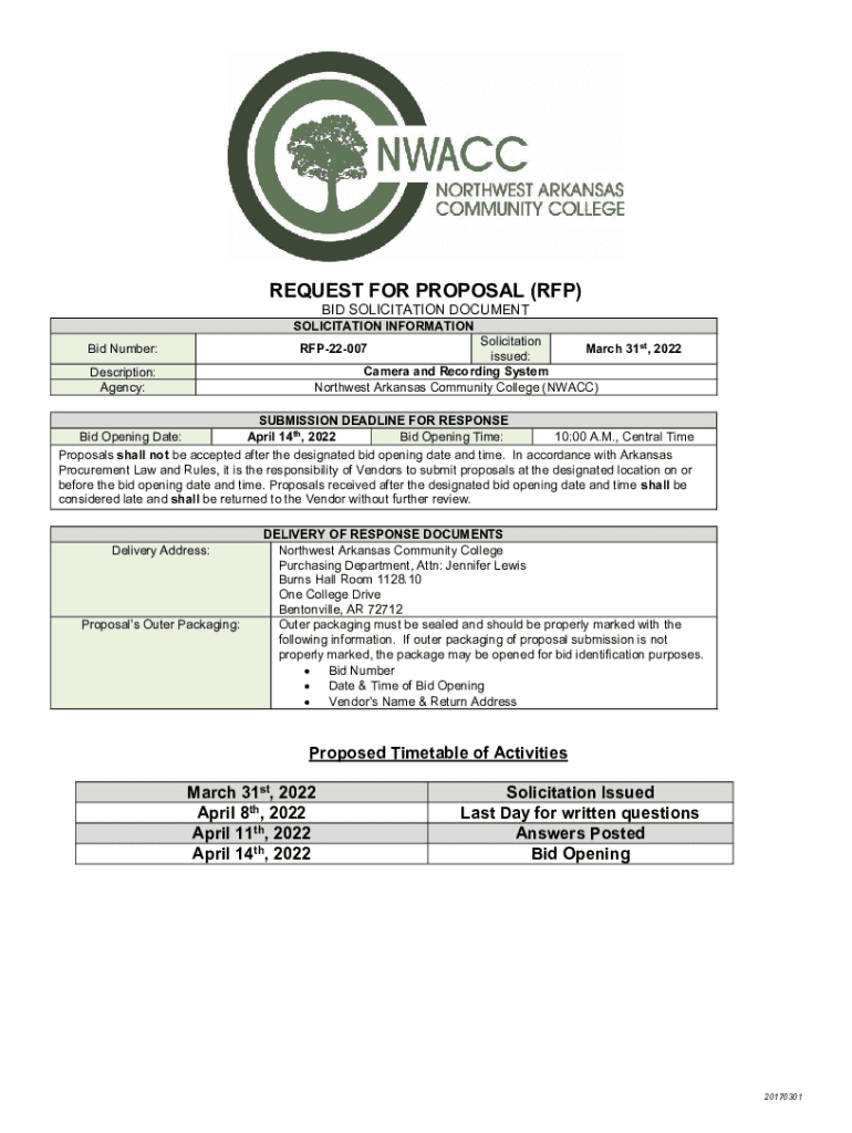 Fillable Online REQUEST FOR PROPOSAL (RFP) - Arkansas.gov Fax Email Print - pdfFiller