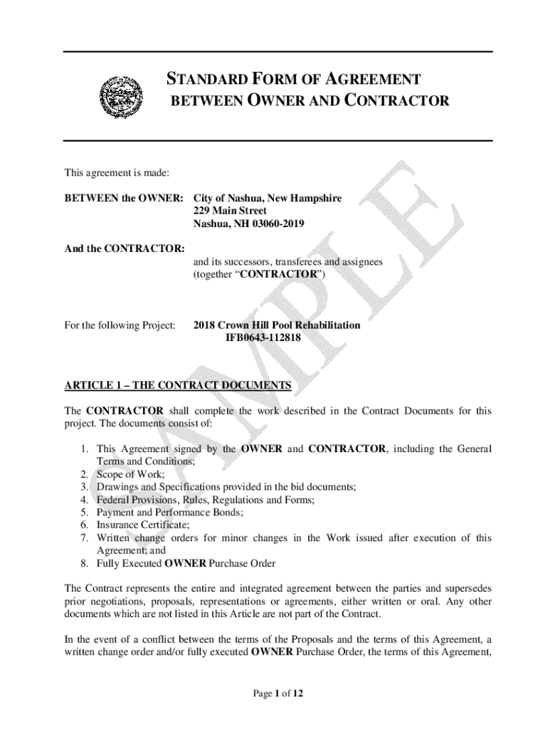 Fillable Online standard form of agreement b - between owner and ...