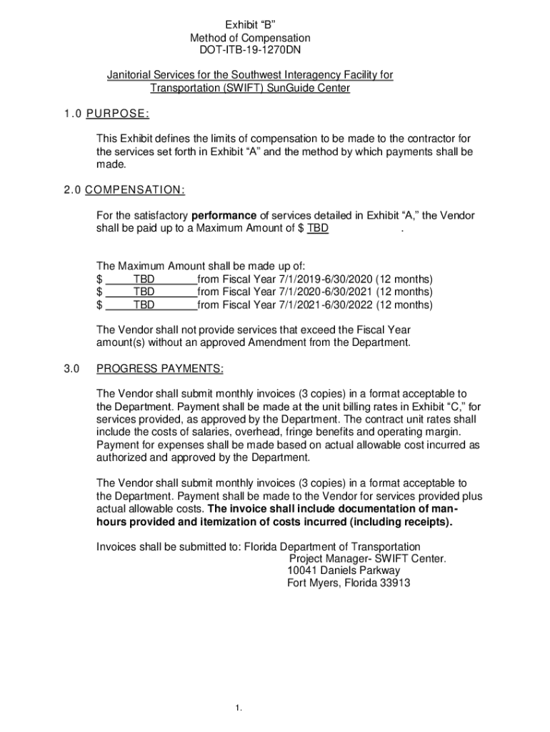 Fillable Online Exhibit B Method of Compensation DOT-ITB-19-1270DN ...