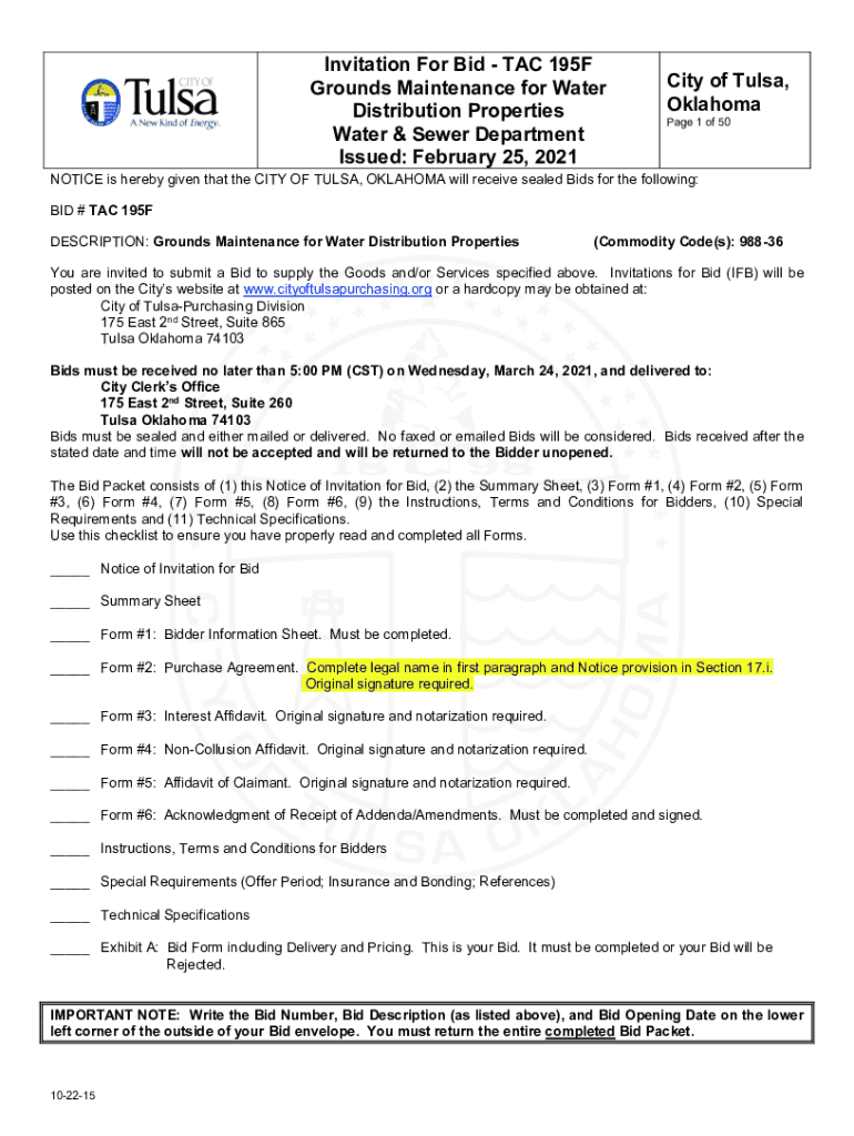 Fillable Online Invitation For Bid - TAC 195F Grounds Maintenance for Water ... Fax Email Print ...
