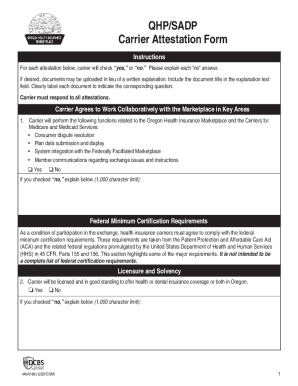 Fillable Online QHP/SADP Carrier Attestation Form - Oregon Fax Email ...