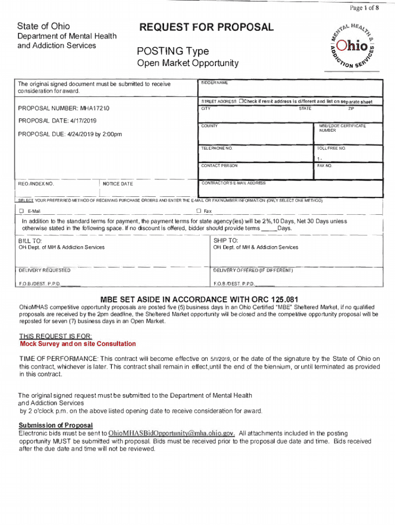 Fillable Online State of Ohio REQUEST FOR PROPOSAL Department of Mental ...