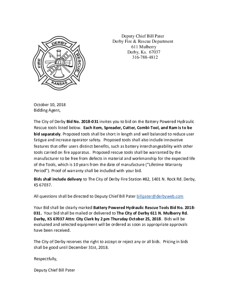 Fillable Online Deputy Chief Bill Pater Derby Fire & Rescue Department ...