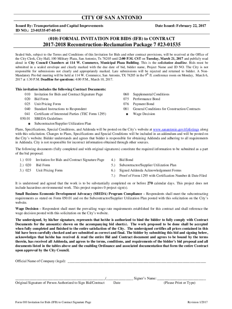 Fillable Online 010 IFB TEMPLATE Rev. 1-2017 Fax Email Print - pdfFiller