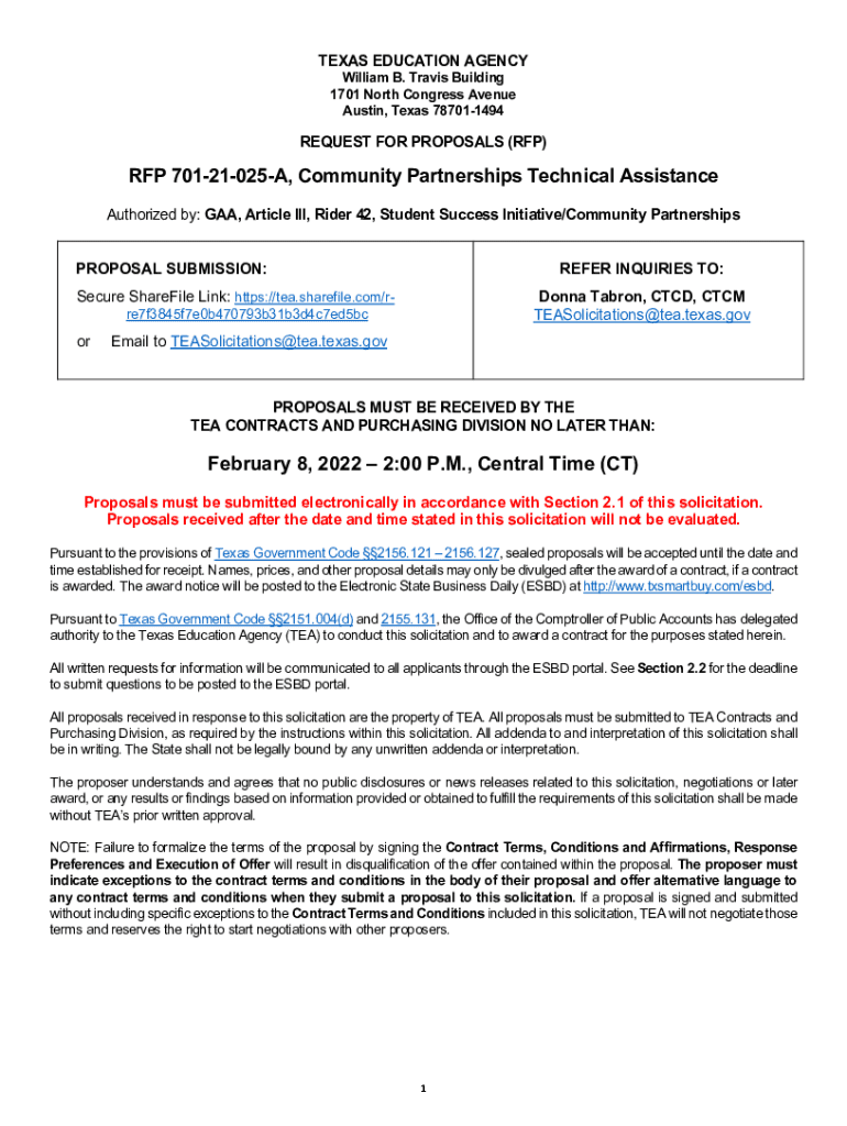 Fillable Online REQUEST FOR PROPOSAL (RFP) RFP No.: 701-16-033 Texas ...