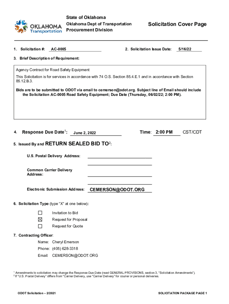 Fillable Online Solicitation Packet AC-0005 - Road Safety Equipment Fax ...