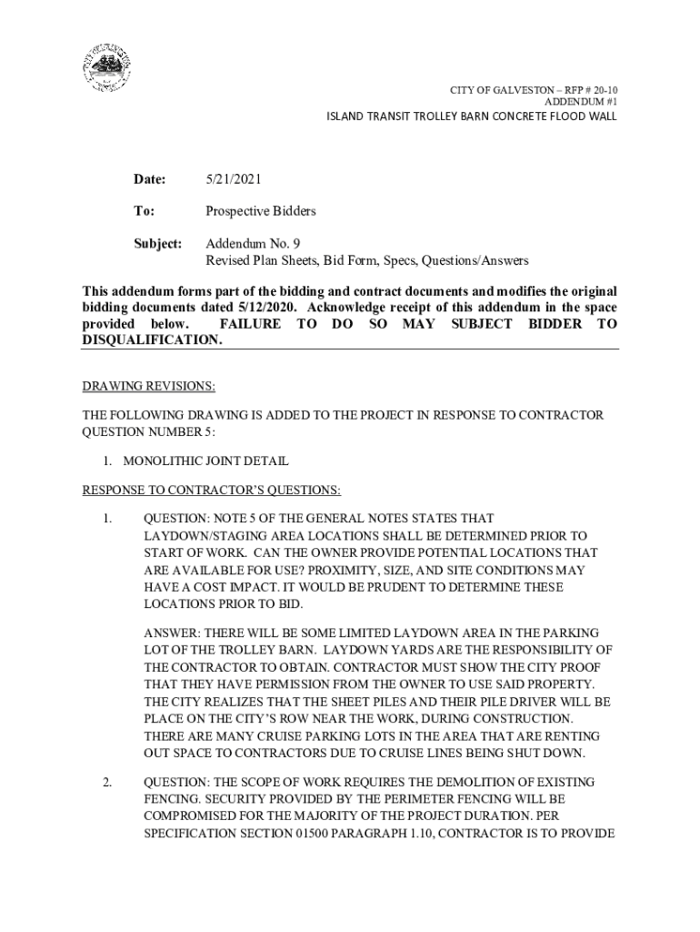 Fillable Online Addendum No. 9 Revised Plan Sheets, Bid Form, Specs ...