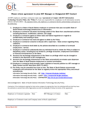 Fillable Online Security Acknowledgement Please return agreement to ...