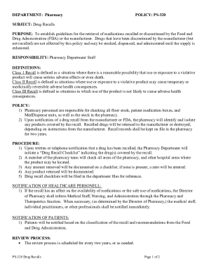Fillable Online DEPARTMENT: Pharmacy POLICY: PS-320 SUBJECT: Drug ...