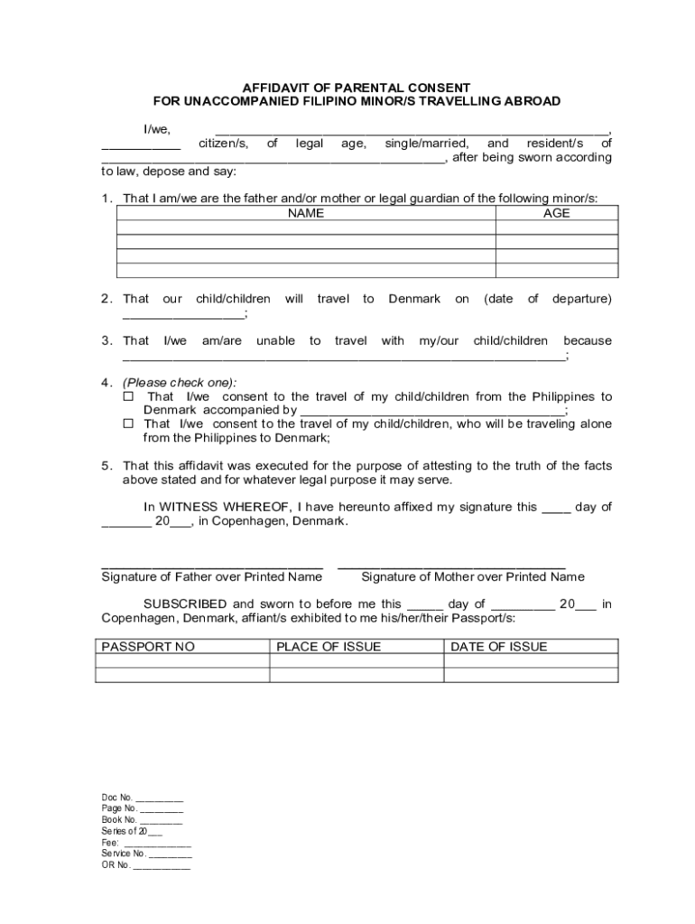 Fillable Online affidavit of parental consent - Department of Foreign ...