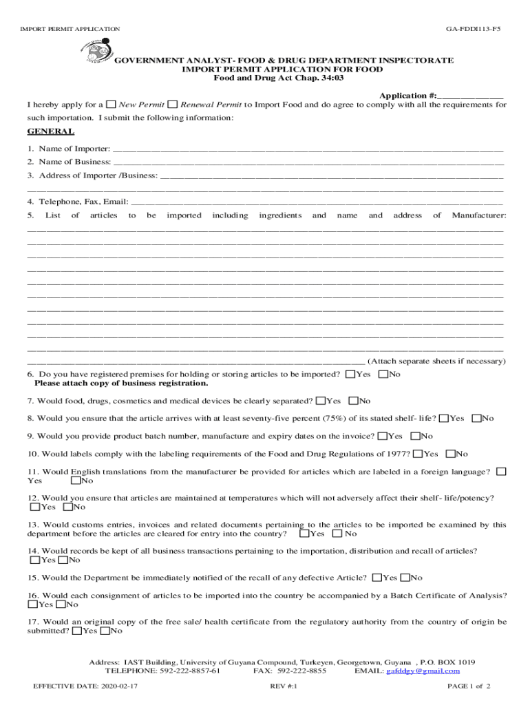 Fillable Online APPLICATION FOR AN IMPORT PERMIT Fax Email Print ...
