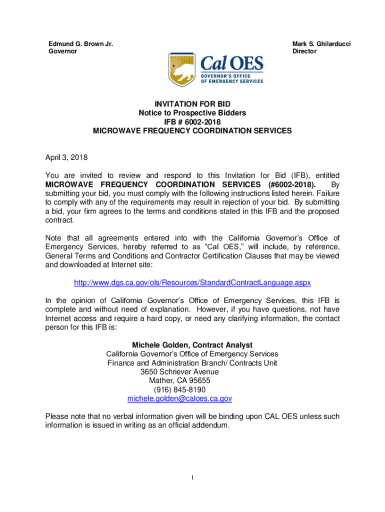 Fillable Online INVITATION FOR BID Notice to Prospective Bidders IFB ...