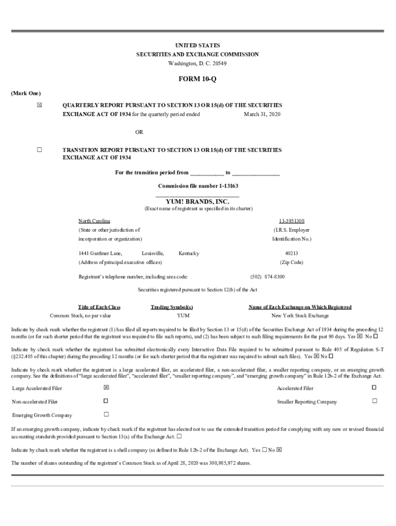 Fillable Online Yum-10-q.pdf Fax Email Print - pdfFiller