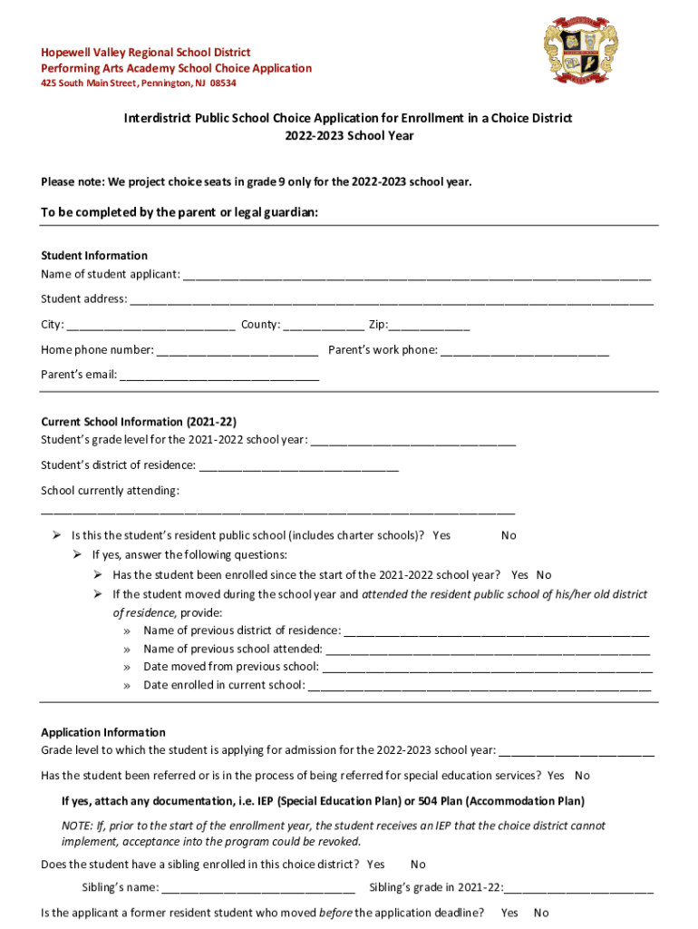 Fillable Online Interdistrict Public School Choice Application for ...