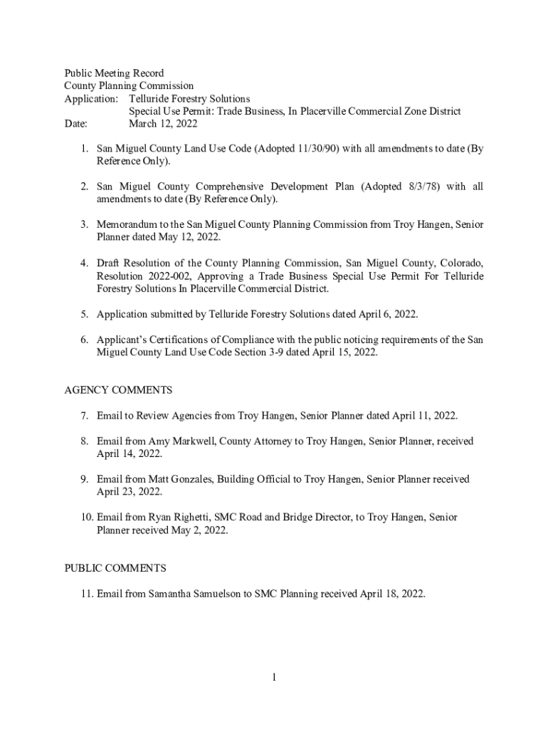 Fillable Online Telluride Forestry Solutions Special Use Permit: Trade ...