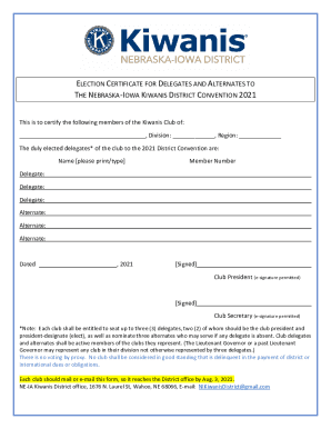 Fillable Online ELECTION CERTIFICATE FOR DELEGATES AND ALTERNATES TO ...