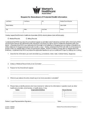 Fillable Online Medical Record Amendment Request - AWS Fax Email Print ...