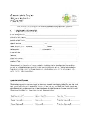 Fillable Online Grassroots Arts Program Subgrant Application FY 2020 ...