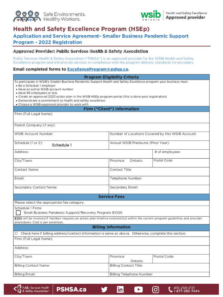 Fillable Online Health and Safety Excellence Program Application and ...