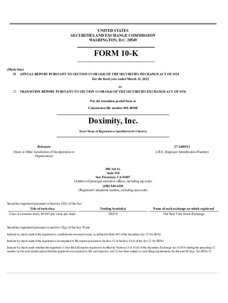 Fillable Online FORM 10-K Doximity, Inc. Fax Email Print - pdfFiller