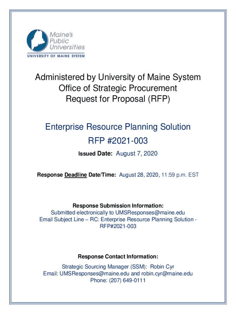 Fillable Online Enterprise Resource Planning Solution RFP #2021-003 Fax ...
