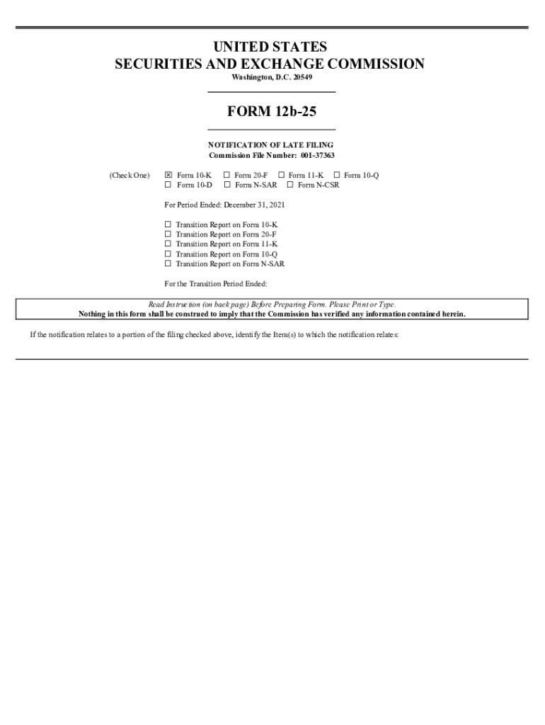 Fillable Online Notice under Rule 12b25 of inability to timely file all ...