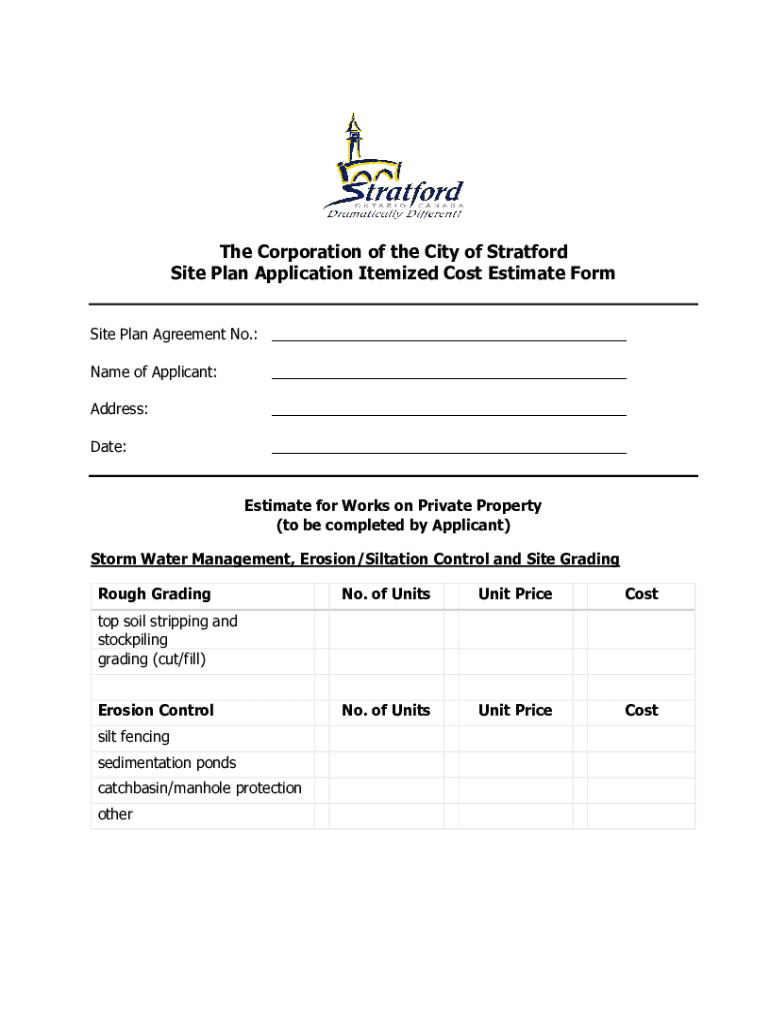 Fillable Online Site Plan Application Itemized Cost Estimate Form ...