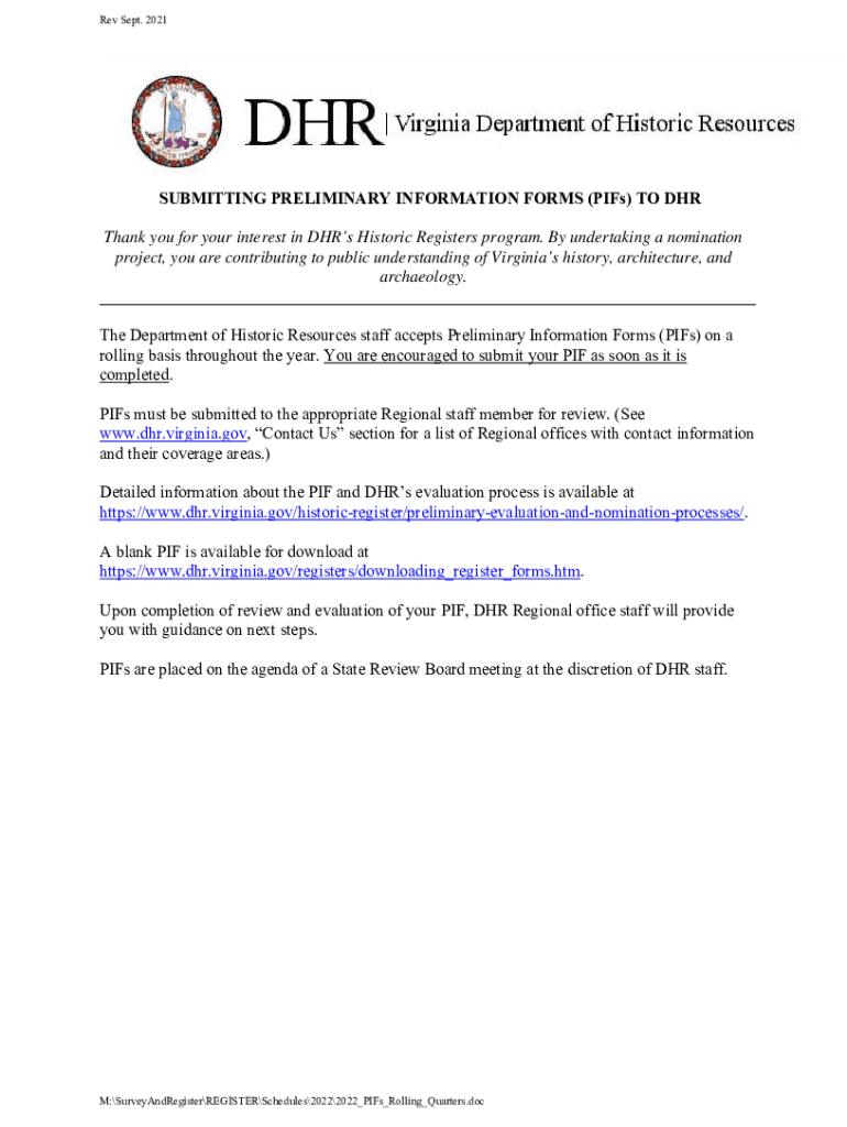 Fillable Online SUBMITTING PRELIMINARY INFORMATION FORMS (PIFs) TO ... Fax Email Print - pdfFiller