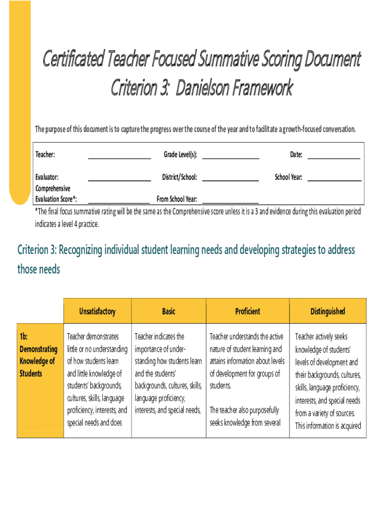 Fillable Online Criterion 3 - Danielson Focused Evaluation Fax Email ...