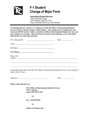 Fillable Online www.tulsacc.educhangeofmajorF-1 Student Change of Major ...