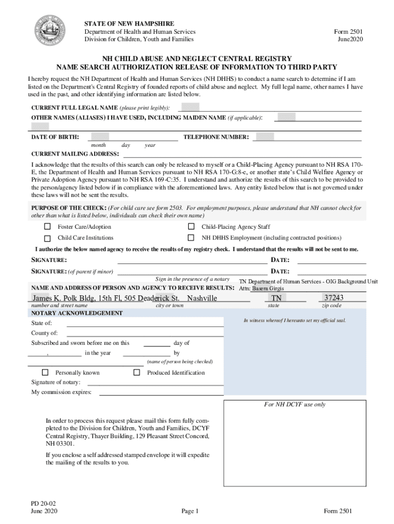 Fillable Online STATE OF NEW HAMPSHIRE Department of Health and Human ...