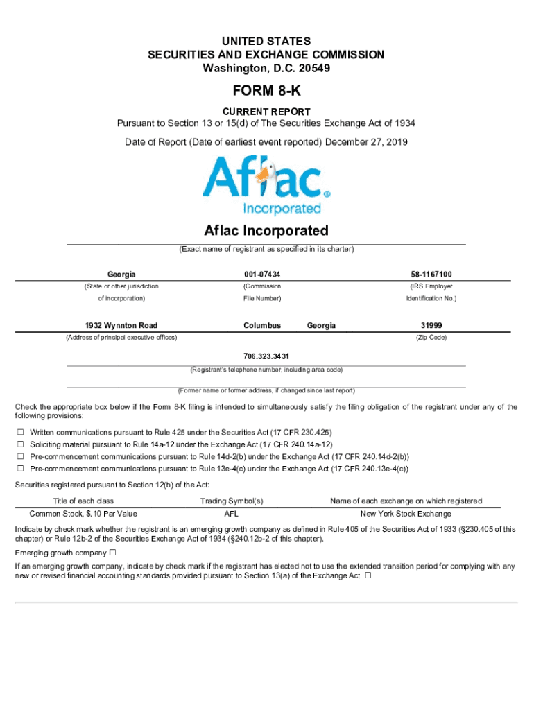 Fillable Online FORM 8-K Aflac Incorporated - cloudfront.net Fax Email ...