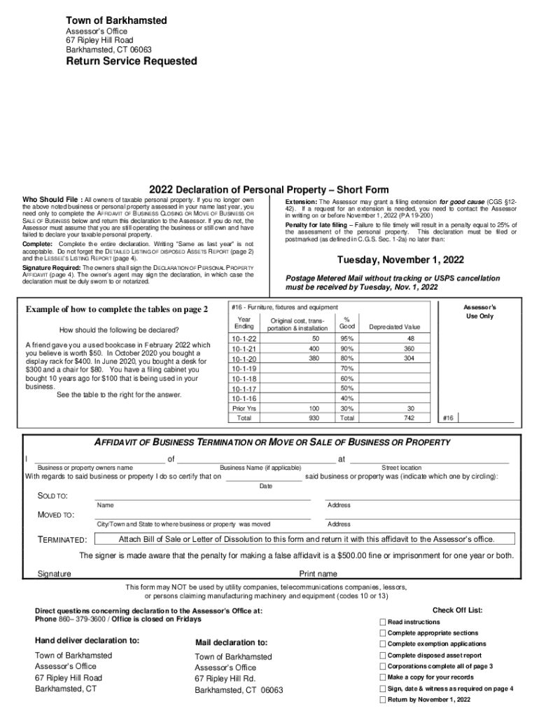 Fillable Online 2022 Declaration of Personal PropertyShort Form - AWS ...