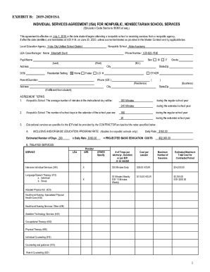 Fillable Online exhibit b: 2019-2020 isa individual services agreement ...