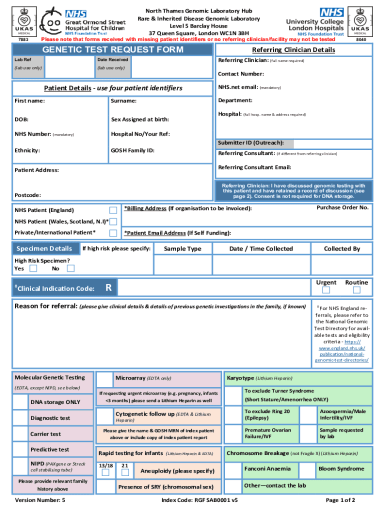 Fillable Online North Thames Genomic Laboratory Hub Rare & Inherited ...