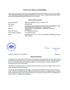 Fillable Online notice of filing and hearing - ASIC Fax Email Print ...