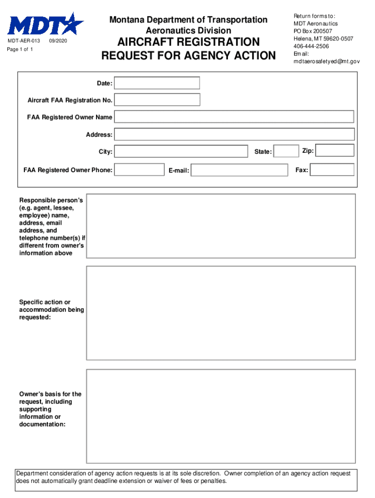 Fillable Online Aeronautics Request for Agency Action Form. MDT - Aeronautics aircraft late fee ...