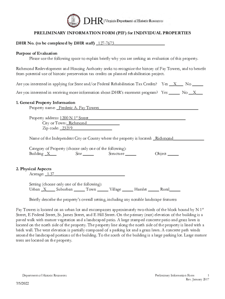 Fillable Online PRELIMINARY INFORMATION FORM (PIF) for INDIVIDUAL ...