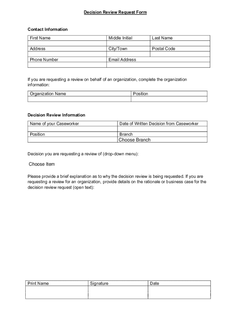 Fillable Online Decision Review Request Form - Province of Manitoba Fax Email Print - pdfFiller