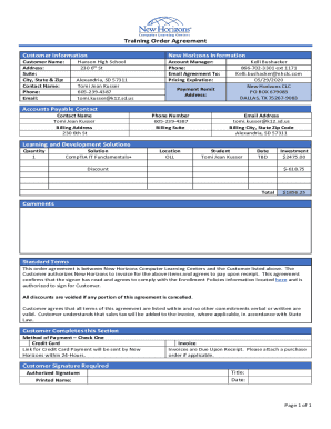 Fillable Online Training Order Agreement - AWS Fax Email Print - pdfFiller