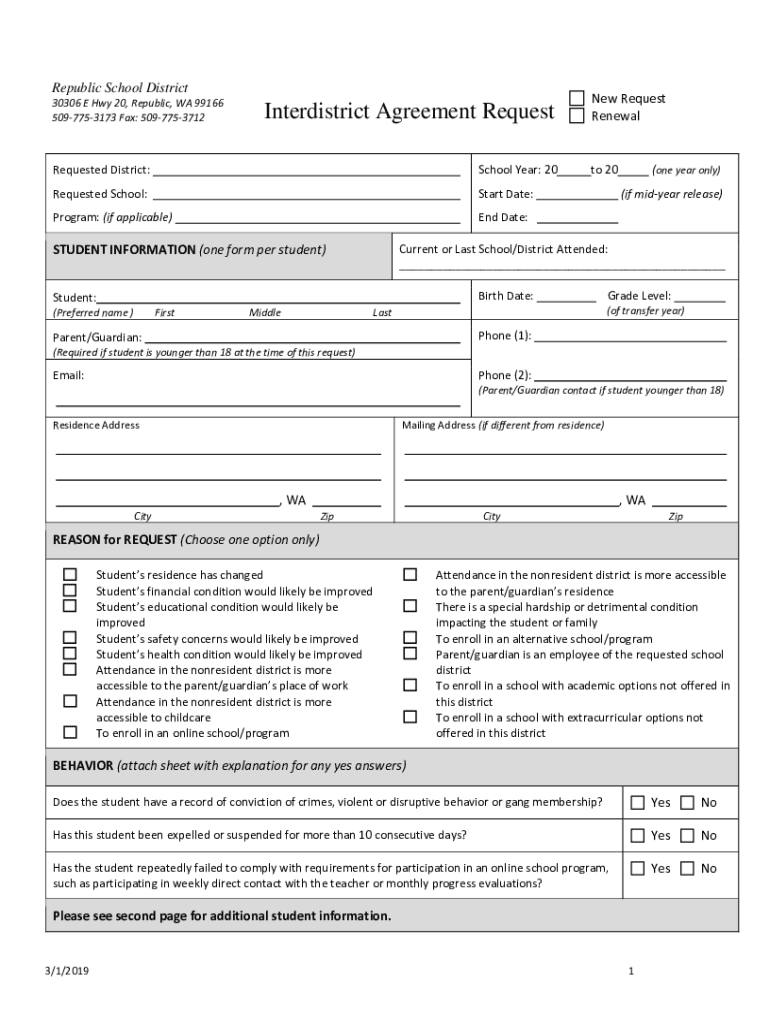 Fillable Online Interdistrict Agreement Request - Amazon AWS Fax Email Print - pdfFiller